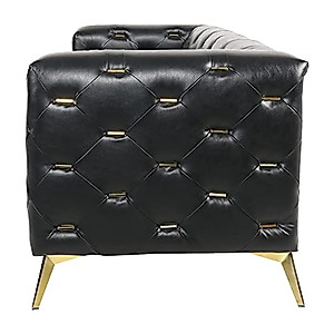 QHITTY Chesterfield Sofa, 84'' Modern 3 Seater Accent Leather Couch with Square Arms and Metal Tufted Button, Metal Legs for Living Room, Office, Bedroom (Black)