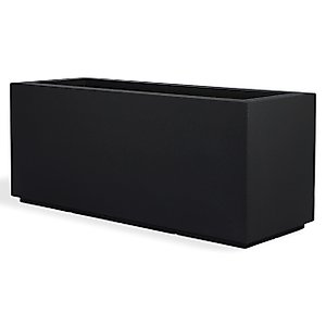 PolyStone Milan Tall Modern Outdoor/Indoor Rectangular Trough Planter, 46" L X 17" W X 19" H, Lightweight, Heavy Duty, Weather Resistant, Polymer Finish, Commercial and Residential (Black)