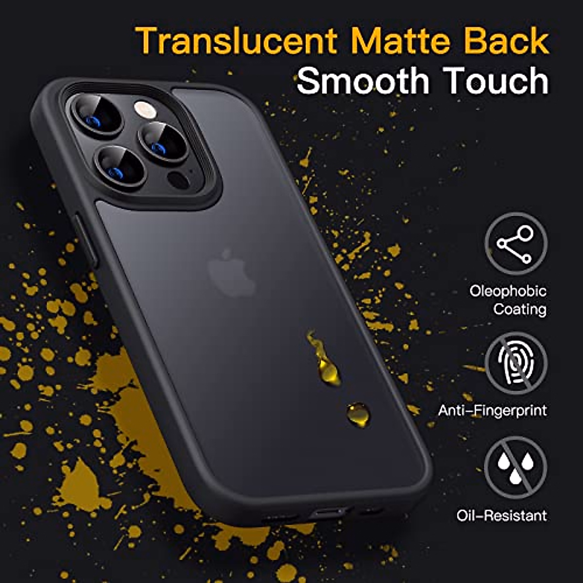 JETech Matte Case for iPhone 14 Pro 6.1-Inch (NOT for iPhone 14 Pro Max 6.7-Inch), Shockproof Military Grade Drop Protection, Frosted Translucent Back Phone Cover, Anti-Fingerprint (Black)