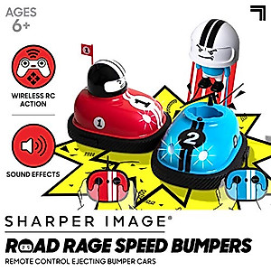 Sharper Image Road Rage RC Speed Bumper Cars, Mini Remote Controlled Ejector Vehicles, 2 Player Head to Head Battle, Crash into Opponents, 2.4 GHz, Red and Blue, Ages 6 and Up