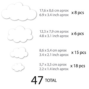 The Boho Design Clouds Wall Decals Peel and Stick for Kids, Baby Bedroom Nursery and Living Room. Adhesive Vinyl Wall Stickers Decor (White)