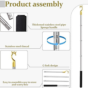 Clothes Hook Pole, Closet Hooks for Hanging Clothes,extends from 26 inches to 56 inches with hooks Long Rod, Closet Hook Rod Made of Stainless Steel,Comfortable Foam Handles and C-Head Designs