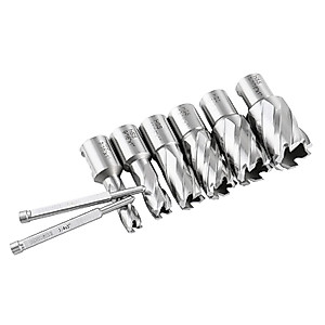 Accusize Industrial Tools Hss Professional Annular Cutter Set 1'' Cutting Depth, 7/16'' to 1-1/16'' with 3/4'' Weldon Shank, 8 Pc Set, HSS1-0000