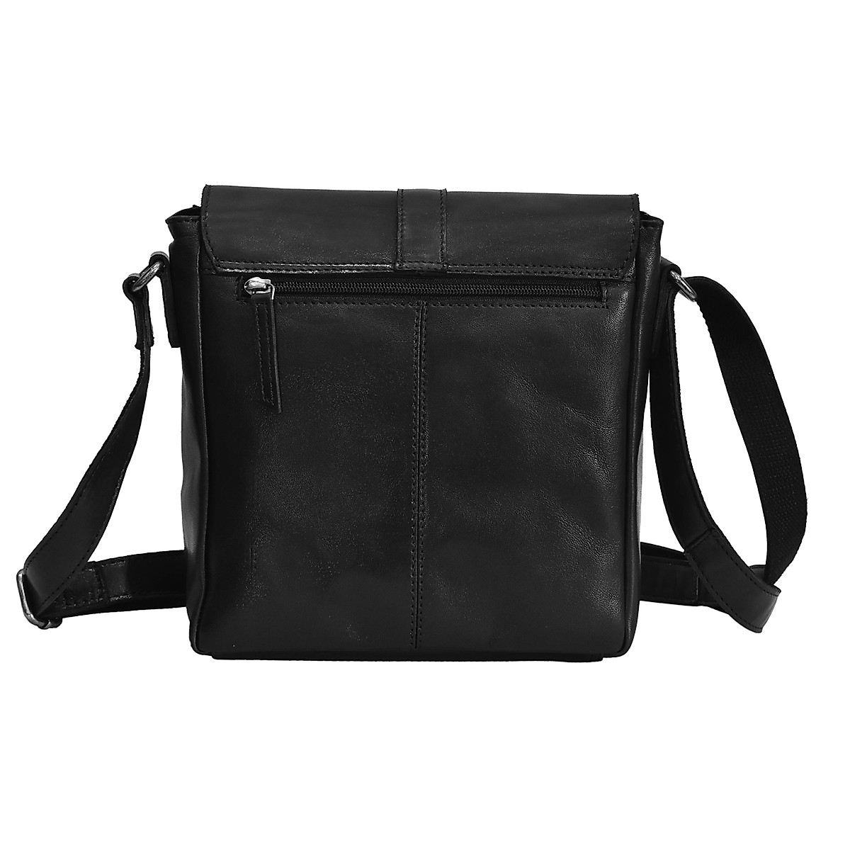 Zinda Genuine Leathers Women's Handbag Flap Over Crossbody Shoulder Sling Multiple Pockets (Black)