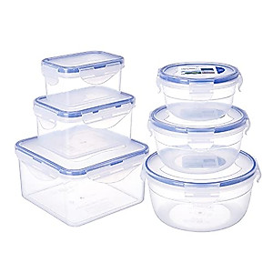 KIGI [6 Pack] 42.3oz/35.5oz/20.3oz/17oz/10.1oz/6.1oz Plastic Food Storage Containers Rectangular Meal Prep Containers and Storage Bowls Set,Leak-proof Stackable Fruit Storage Boxes,BPA Free
