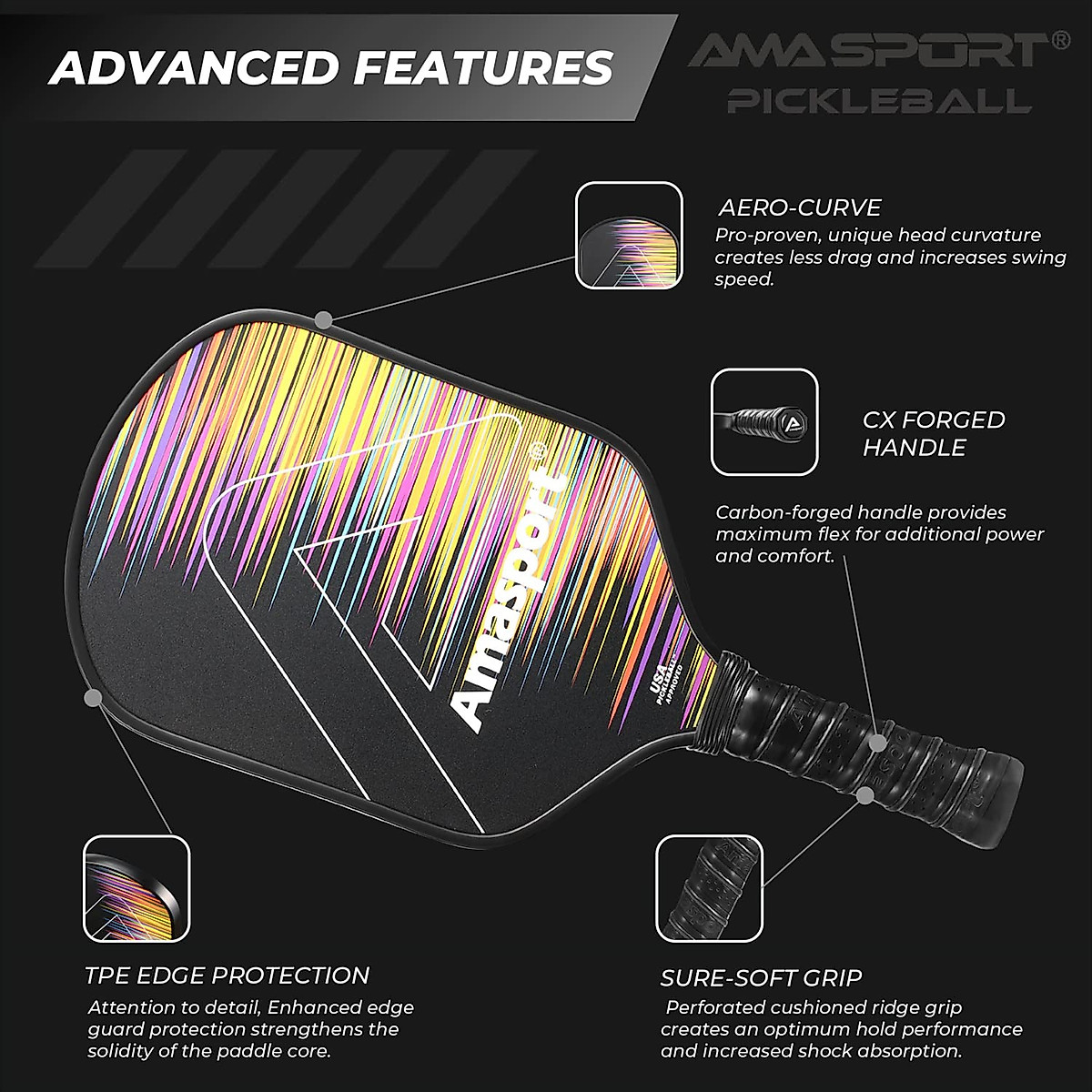 PICKLETECH AMA Sport Kronos Pickleball Paddle - USA Pickleball Approved