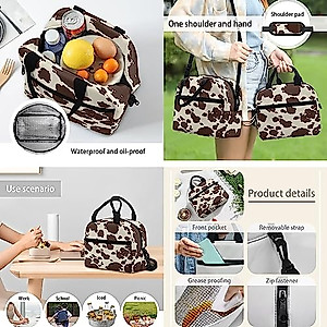 Drydeepin Cute Brown Cow Cowhide Print 4Pcs School Bags Set for Teens Boys Girls Large Capacity Backpack and Lunch Box Set with Water Bottle Holder Bag Pencil Case Middle School Student Bookbag