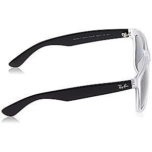 Ray-Ban RB4165F Justin Low Bridge Fit Rectangular Sunglasses, Rubber Transparent/Dark Grey, 55 mm