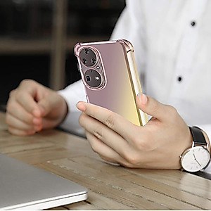 Vokuha for Huawei P50 Pro Case, JAD-AL50 JAD-LX9 Case with Tempered Glass Screen Protector,Cute Clear Gradient Slim Shockproof TPU Back Phone Protective Cover for Huawei P50 Pro (Black/Gold)