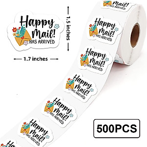 Happy Mail Has Arrived Cute Small Shop Happy Mail Stickers, Online Retailers Small Business Small Shop Thank You Stickers Gift Bags Packages Envelopes Labels, 500 Labels Per Roll
