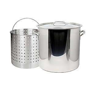 Ballington 13-Gal 16" Stainless Steel Stock Pot w Deep Steamer/Boil Basket & Lid