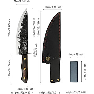 XYJ FULL TANG 8 Inch Professional Chef Knife With Carry Sheath &Whetstone Stainless Steel Kitchen Camping Knives For Slice Fish Meat Cutting