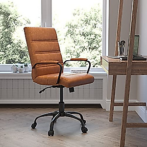 Flash Furniture Whitney Mid-Back Desk Chair - Brown LeatherSoft Executive Swivel Office Chair with Black Frame - Swivel Arm Chair