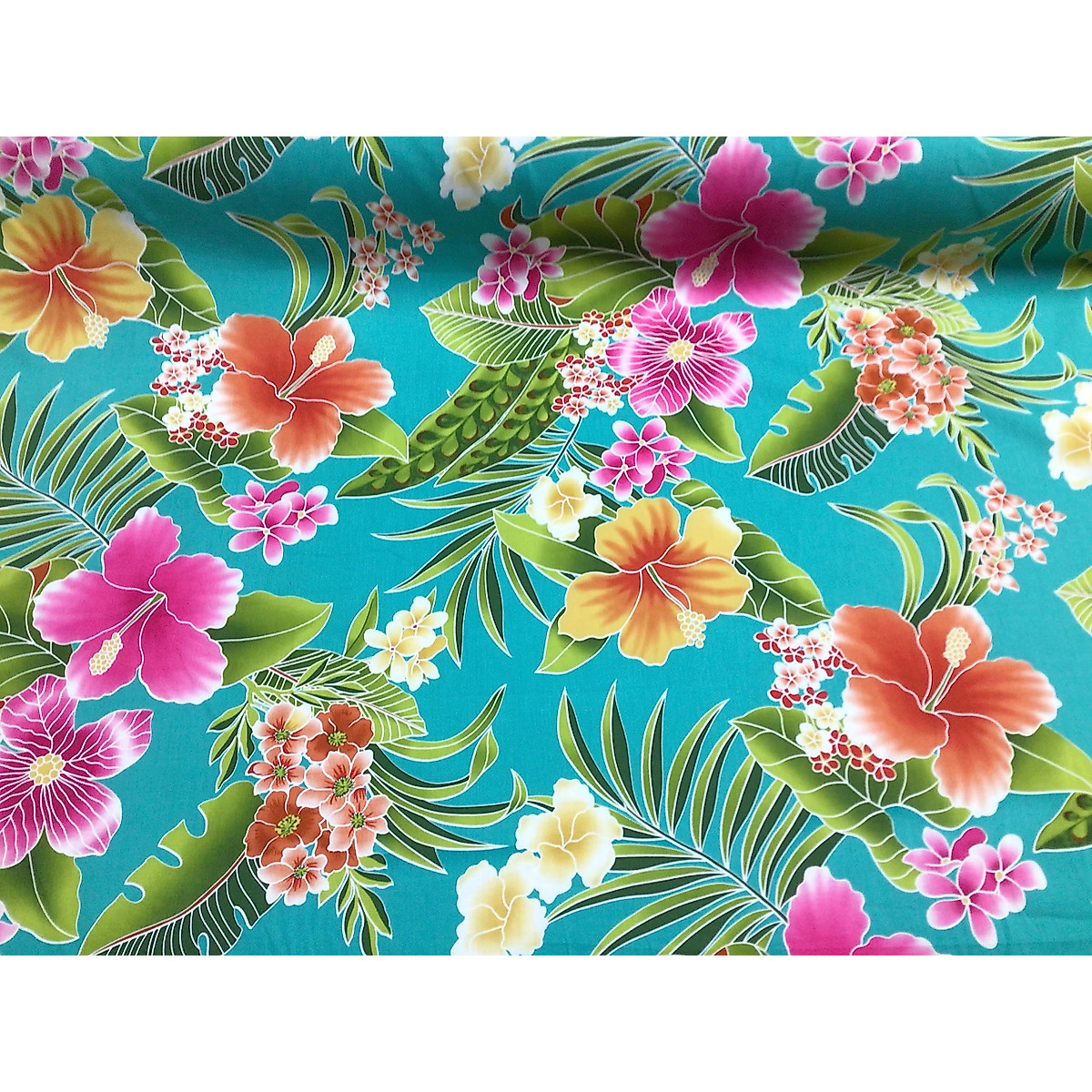 Turquiose Tropical Hawaiian Print Fabric 100% Cotton Sold by The Yard