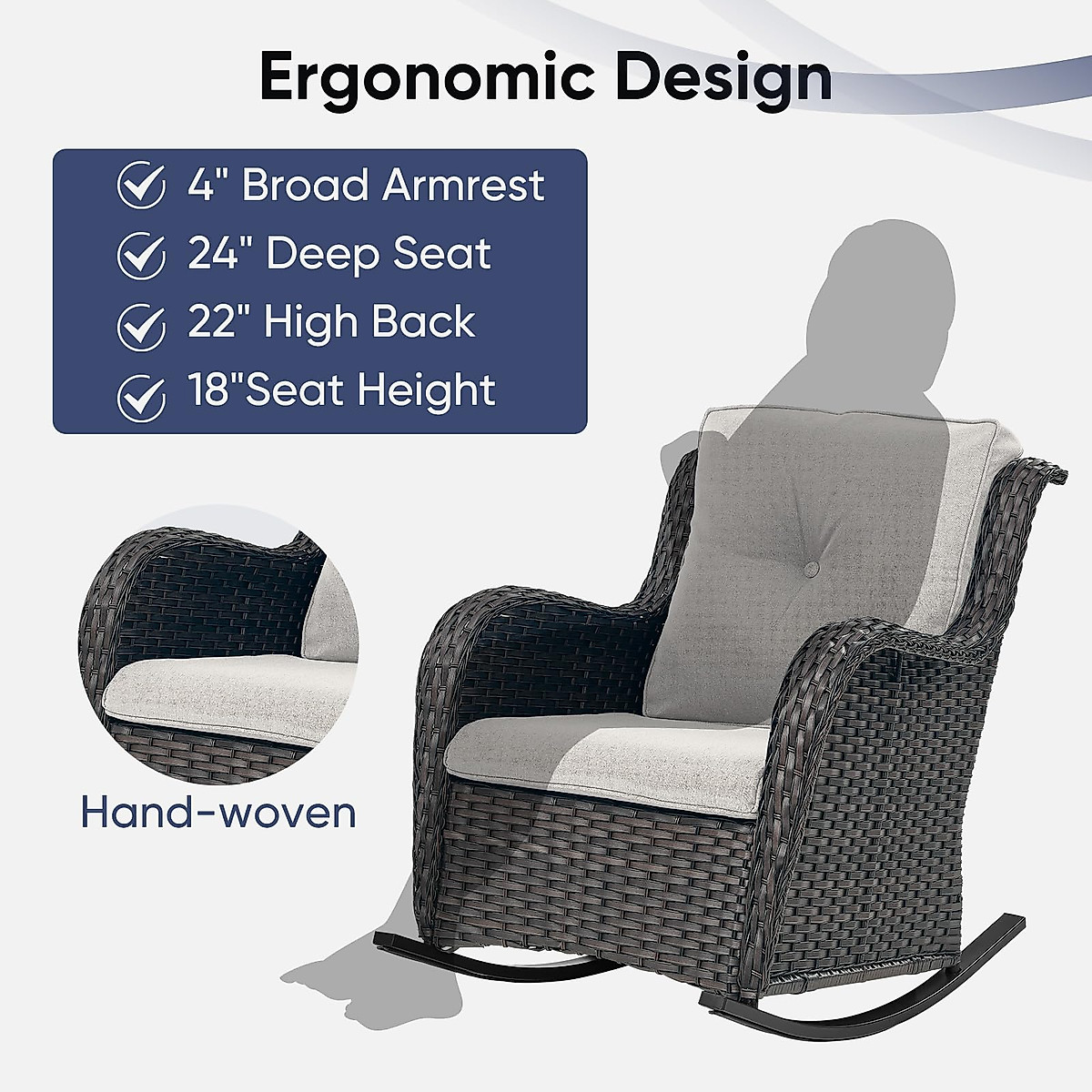 Belord Patio Rocking Chairs Bistro Set - Wicker Outdoor Rocking Chairs Set of 2 with Side Table, All Weather Rattan Rocker Seating Patio Furniture Set for Porch Balcony Garden Brown