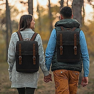 ISPEUIAL Canvas Rucksack Vintage Backpack Laptop Work-pack Rucksack Travel Casual Daypack Slim Durable for 13-16 Inch MacBook Laptop, Large Capacity, 30L