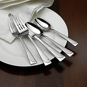 Oneida Script 45 Piece Everyday Flatware Set, 6.35 LB, Metallic