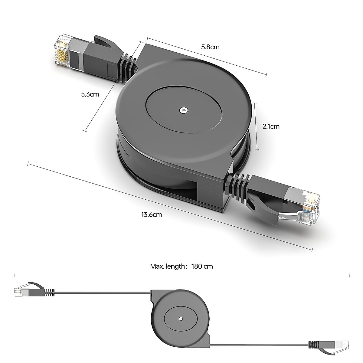 CNCOB Retractable Ethernet Cable Cat6 5.9 ft Ethernet Cable 2 Pack Flat LAN Cable High Speed Outdoor Ethernet Patch Cord for Laptop Travel (5.9 feet(1.8M))