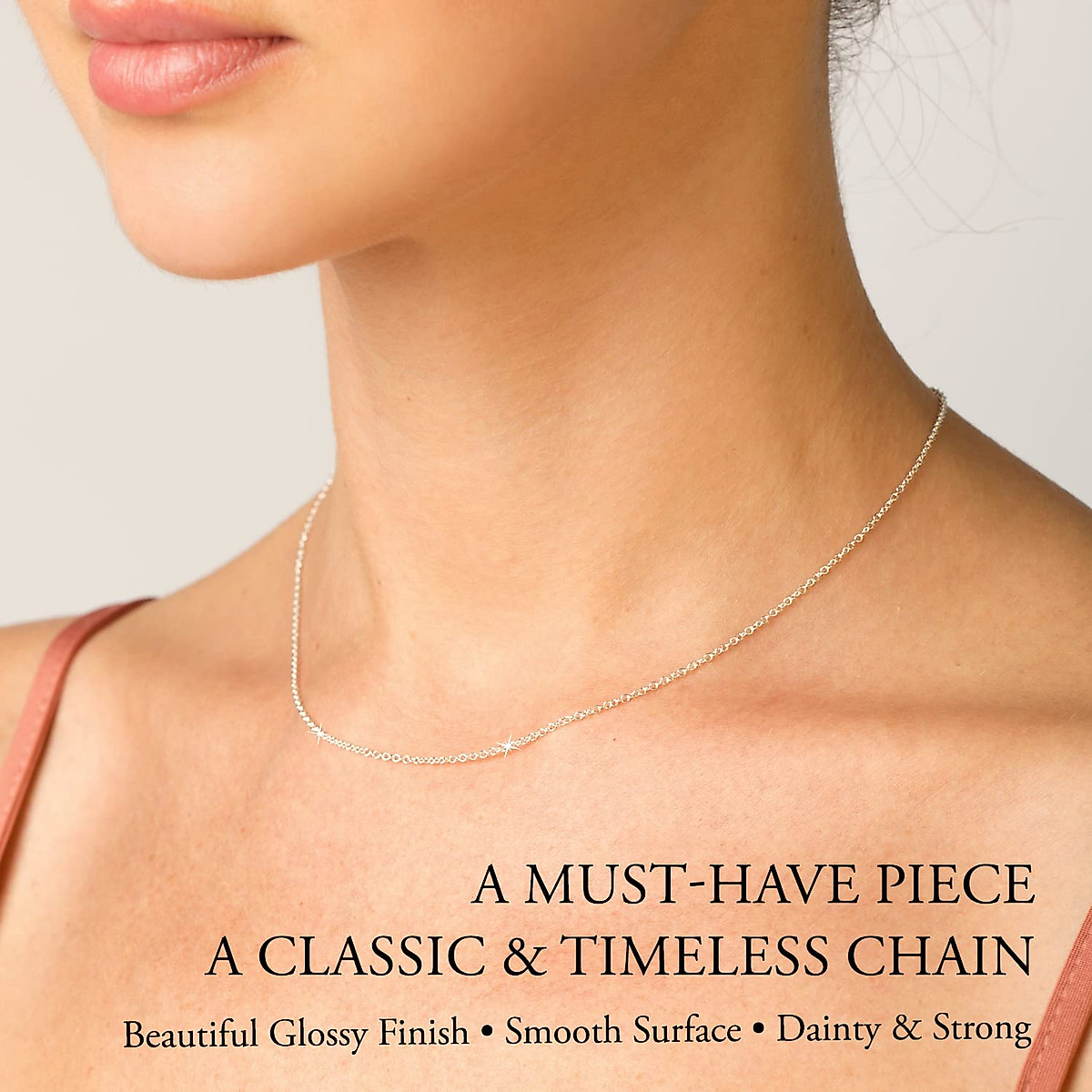 BENIQUE Dainty Thin Chain Choker Necklace for Women - 925 Sterling Silver, 14K Gold Filled 1 mm Cable Box Chain Durable Adjustable, Made in USA, 13"- 18" (Cable/S925/16)