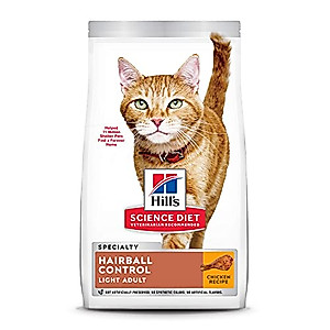 Hill's Science Diet Dry Cat Food, Light Adult, Hairball Control, Light for Healthy Weight & Weight Management, Chicken Recipe, 15.5 lb Bag