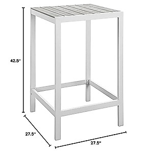 Modway Maine Aluminum Outdoor Patio Bar Table in White Light Gray