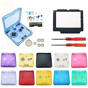 Transparent Clear Housing Shell Cover Case with Buttons Screen Lens Tools for GBA SP Gameboy Advance SP Screwdrivers Replacement (Clear Purple)