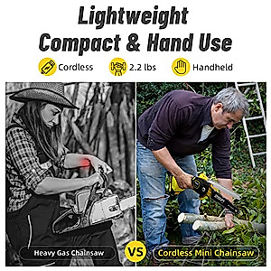 Mini Chainsaw Cordless 6'' with 2×21V Battery, IMOUMLIVE Brushless Powerful Electric Small Hand Portable Chain Saw with Auto Oiling System, Lightweight, 2.2 lbs, Handheld, Easy Use For Branch Pruning