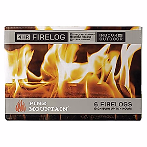 Pine Mountain Traditional 4-Hour Firelog, 6 Logs Long Burning Firelog for Campfire, Fireplace, Fire Pit, Indoor and Outdoor Use