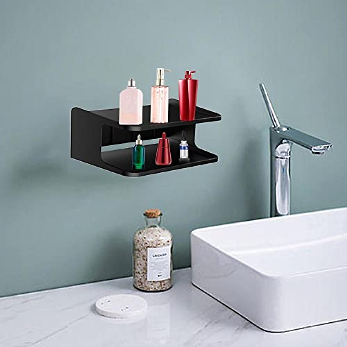 Bedside Shelf Organizer, Universal Double Layer Wall Shelves, ABS Floating Stand, Bedroom Rack Organizer Shelf, Double Layer Storage Wall Mount Shelf for Kitchen, Dorm, Bedside Wall Shelf