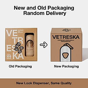 VETRESKA Dog Waste Bag Dispenser with Coffee Scent - Leak Proof, Extra Thick Pet Waste Bags - 1 Bag Holder, 105 Bags (7 Refill Rolls) for Dogs and Cats