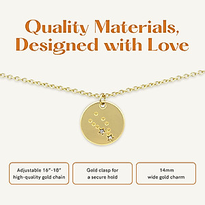 Lucky Feather Taurus Zodiac Sign Constellation Pendant Necklace for Women, 14K Gold-Dipped with Adjustable 16” – 18” Chain