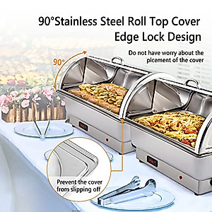 ROVSUN 3 Pack Electric 9 QT Chafing Dishes Buffet Set,Stainless Steel Roll Top Catering Chafer Server Food Warmer with Cover, Full Size & 2 Detachable Food Pans for Party Wedding Banquet Graduation