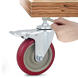 5" Heavy Duty Stem Casters,Caster Wheels with Brake Set of 4 Castors Swivel Casters M12x30mm,Free Accessories,Load 1100LBS