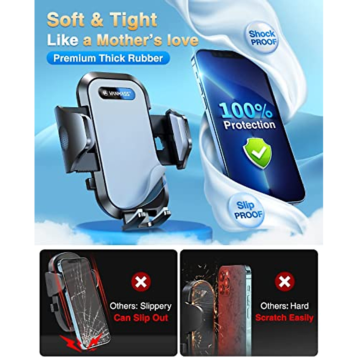 VANMASS Upgraded Car Vent Phone Mount [Patent Steel-Hook] Air Vent Holder Clip Sturdiest Shockproof Universal Mobile Cell Phone Mount Handsfree Stand Cradle for iPhone 14 13 Samsung Galaxy,Grey