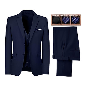 Mens 3 Piece Suit Jacket Vest Pants for Wedding and Formal Events Regular Classic Fit Suits for Men Navy-M