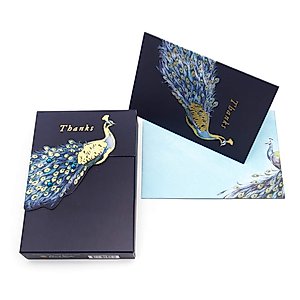 Punch Studio Boxed Thank You Card Set, Set of 10 Cards/Envelopes, Peacock Design, (45026)