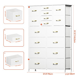 YILQQPER Tall Dresser for Bedroom,16 Drawer Dressers & Chests of Drawers, White Fabric Bedroom Dresser with Wood Top, Metal Frame, Tall Storage Tower for Closet Entryway, White