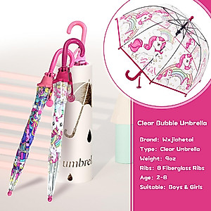 Wxjiahetai Kids Clear Bubble Umbrella Transparent Dome See Through Child Umbrellas for Rain Boys Girls with Pinch-Proof Closure and Easy-Grip Hook Handle(Clear Red Unicorn)