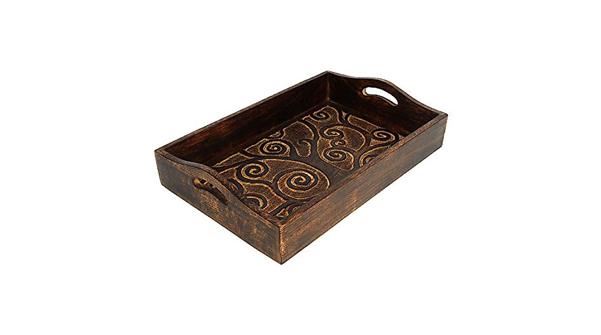Ajuny Handcrafted Mango Wooden Serving Tray with Handles