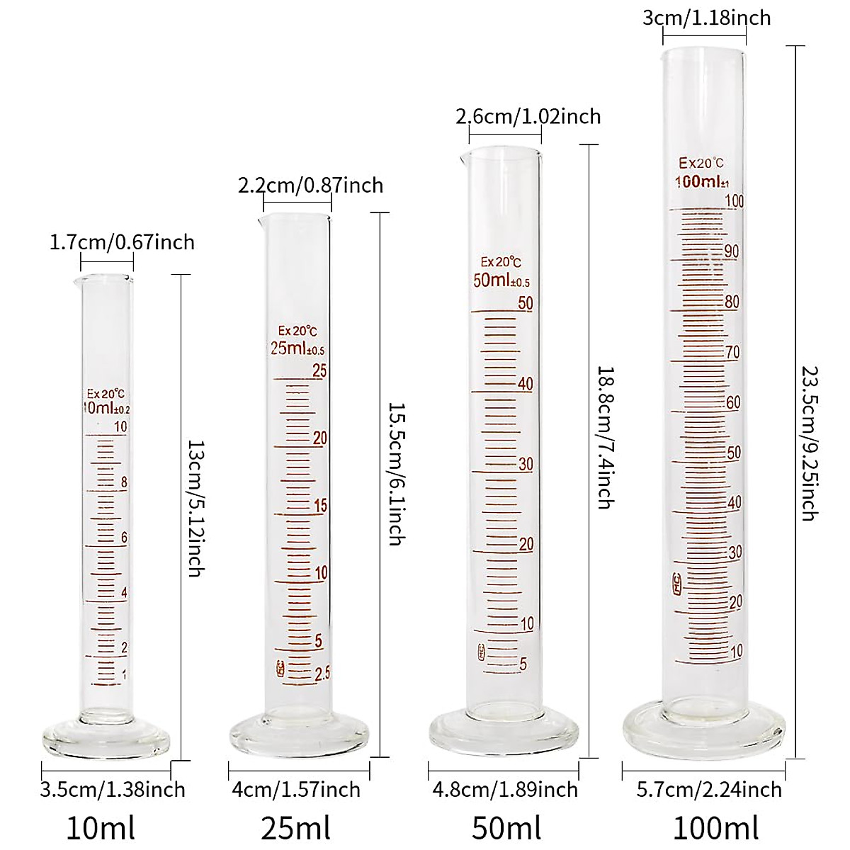 SUPERLELE Glass Graduated Cylinder Set 10ml 25ml 50ml 100ml, Thick Glass Beaker Set 50ml 100ml 250ml with 2 Droppers