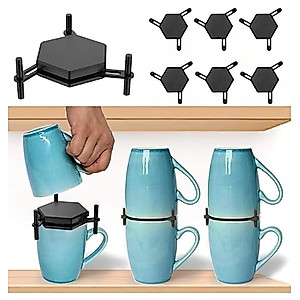 Coffee Mug Organizers and Storage, Kitchen Cabinet Shelf Organizer - Cupboard and Pantry Organization, Expandable Stackable Gadget for Tea Cup and Coffee Mugs, Save Space, Organize(black)