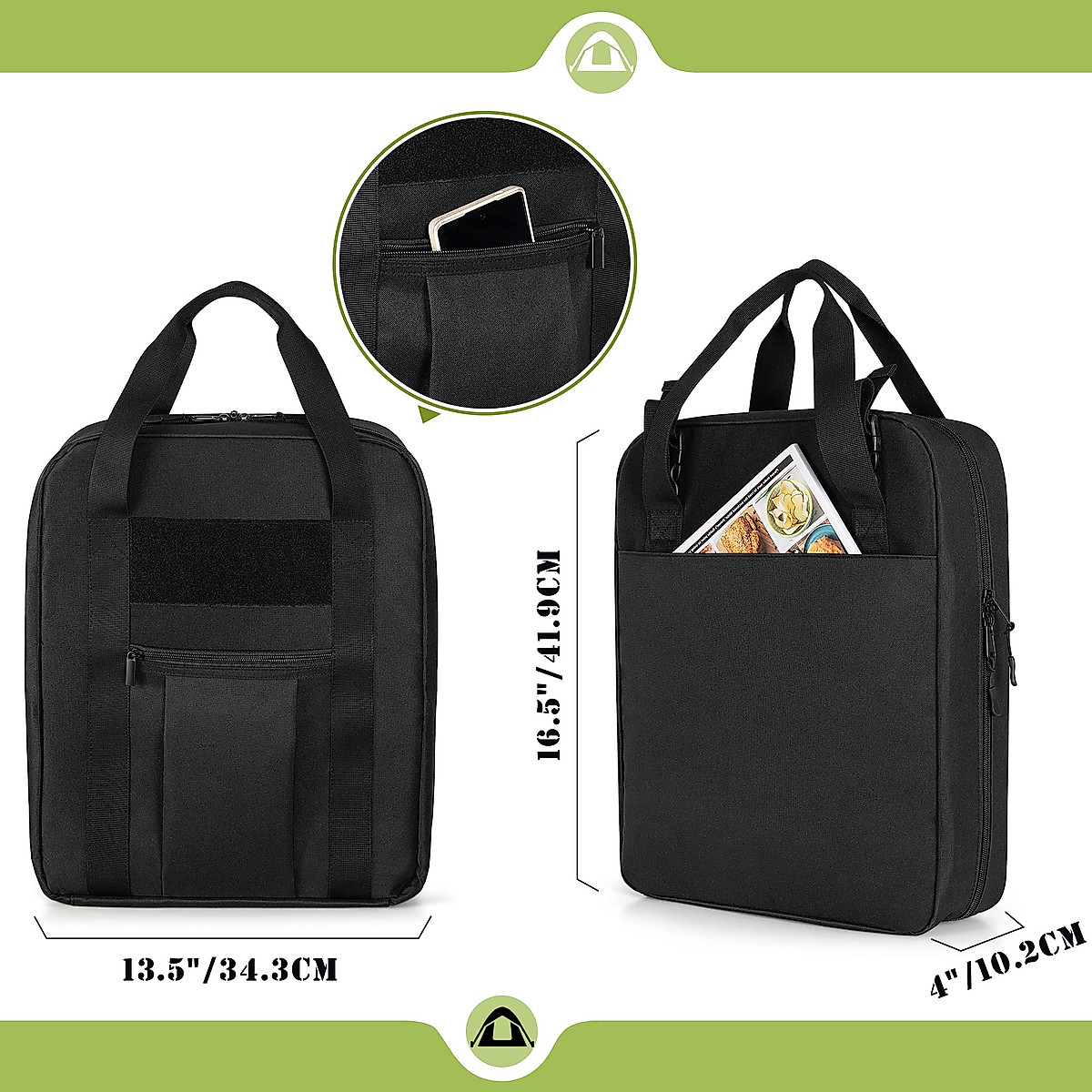 HODRANT Hanging Camp Utensil Organizer with Towel Paper Holder, Portable Camping Kitchen Cookware Bag for Knives, Forks, Spoons & More, Outdoor Cooking Tools Storage Box for Travel & Hiking, Bag Only