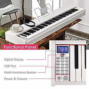 Safeplus Digital Piano 88 Key Full Size Weighted Keyboard, Electric Piano Portable with Sustain Pedal Power, Supply for Beginner Adults Practice (White)