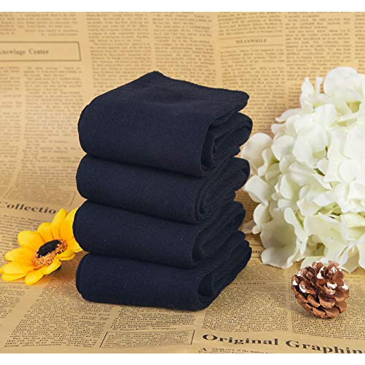 4 Pairs Girls Knee High Socks Cotton Knit Over Craft Thigh High Socks for Baby Toddler School Uniform(Dark blue,Medium)