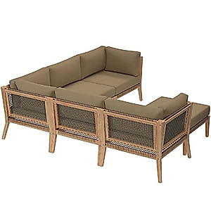 Modway Clearwater, 6-Piece Sectional Sofa, Gray Light Brown