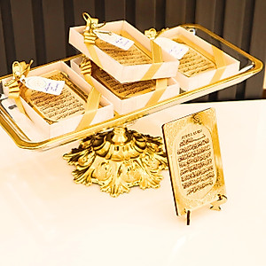 Pack of 10 Personalized Ayatul Kursi Islamic Party Favors Gifts, Ayatul Kursi Muslim Wedding Gifts Engraved on a Brown Wooden Plate Decorated with Golden Acrylic Frame (Brown Wood)