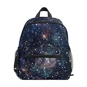 OREZI Night Time Planet And Star Constellation Galaxy Pattern Kids Backpack,Toddler Schoolbag Preschool Bag Travel Bacpack for Little Boy Girl