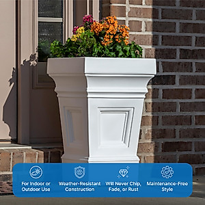 Step2 Atherton Square Planter, Large Planters for Outdoor Plants, Gardening and Flower Pot for Patio or Porch, Efficient Drainage, Durable Plastic, White, 2-Pack