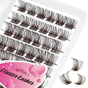 Cluster Lashes, Crislashes Lash Clusters 13 Rows Soft, DIY Eyelash Extensions, 78 PCS Resuable Cluster Eyelash Extensions at Home (F16 Mix 8-16mm-Brown)