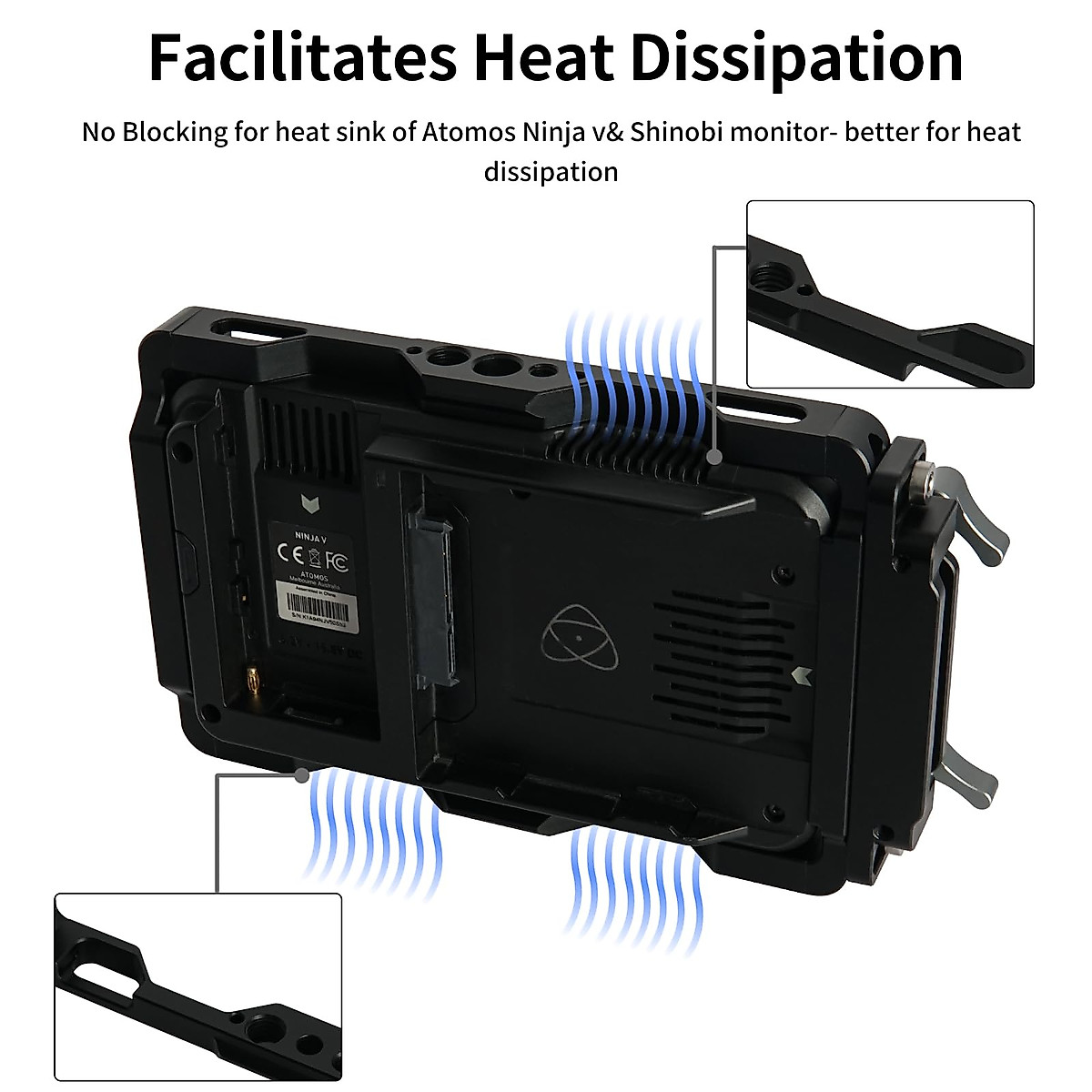 ANDYCINE Ninja V Plus Monitor Cage with Sunhood Compatible for Atomos Ninja V/Ninja V+,Atomos Shinobi, Atomos ZATO Connect Built-in NATO Rails and HDMI Cable Clamp